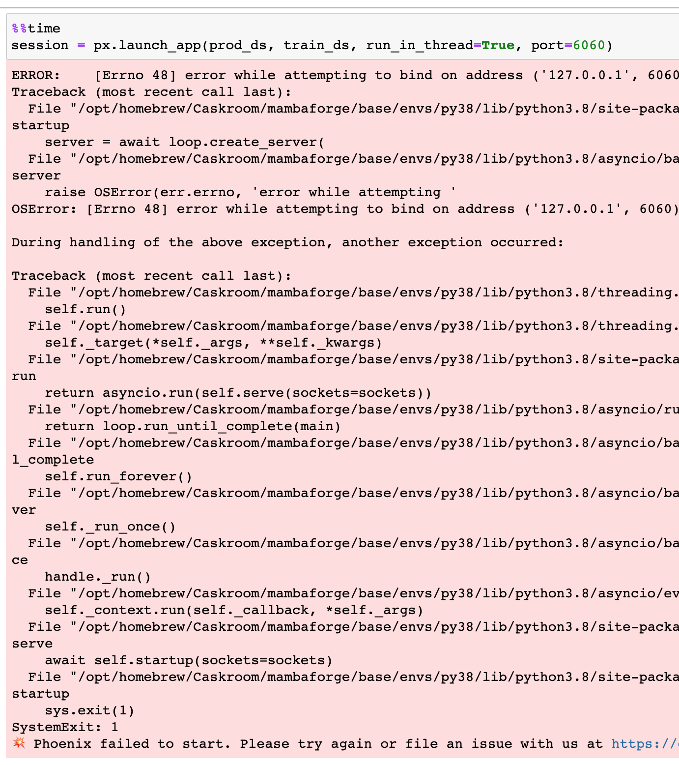 Handle exceptions thrown from server thread · Issue #532 · Arize-ai/phoenix · GitHub