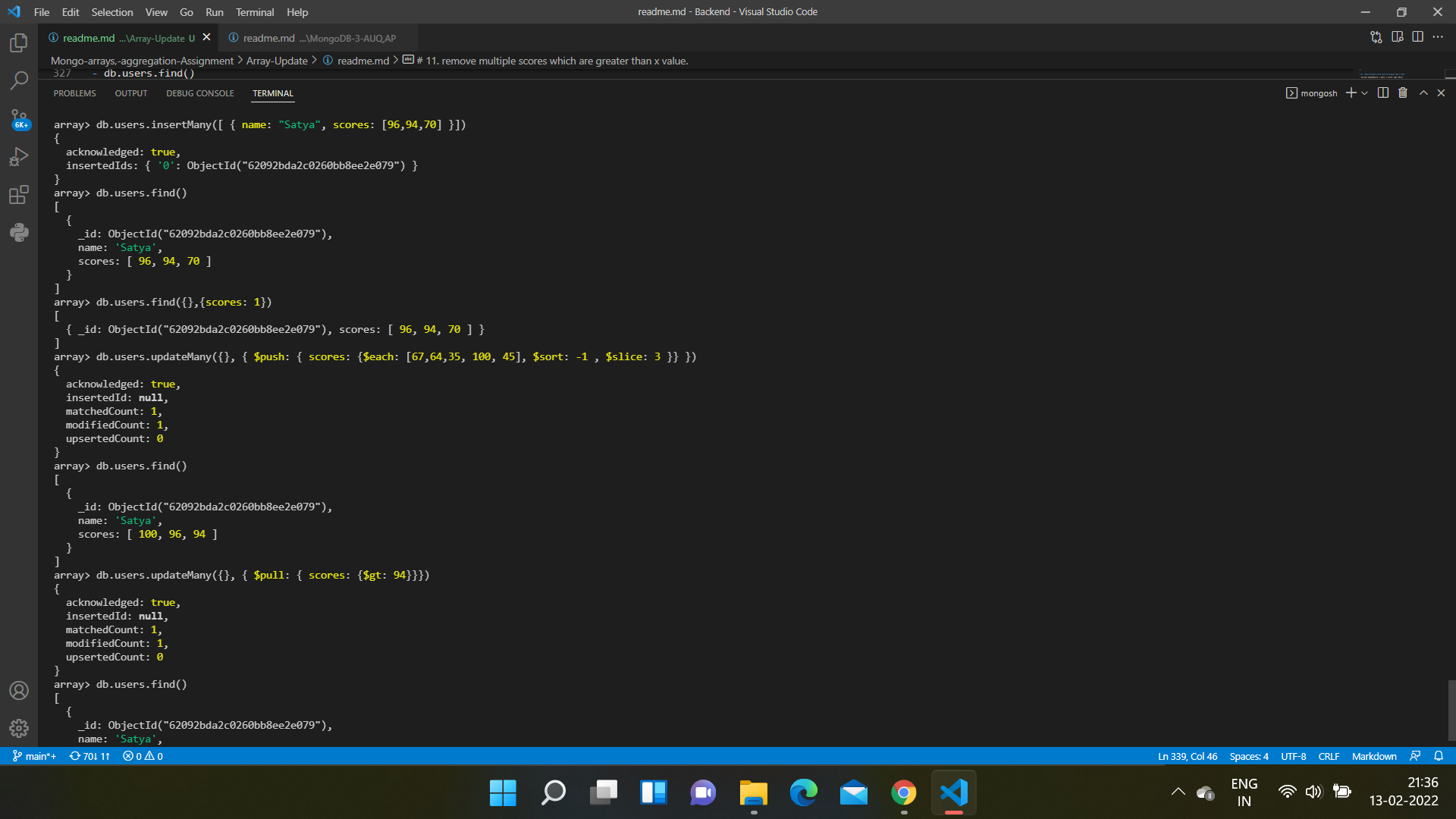 GitHub - Satyamall/Backend-Mongo-arrays--aggregation-Array-Update