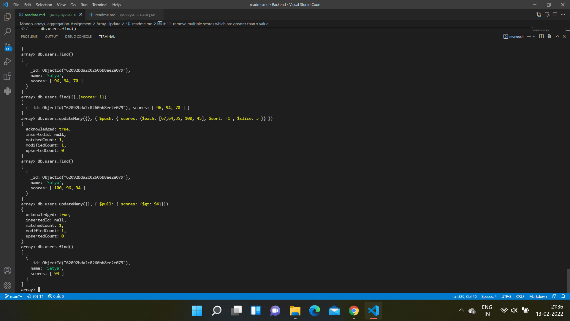 GitHub - Satyamall/Backend-Mongo-arrays--aggregation-Array-Update