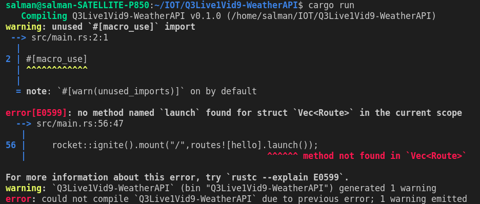 Error[E0599]: no method named 'launch' found for struct 'Vec ' · Issue #1808 · rwf2/Rocket · GitHub