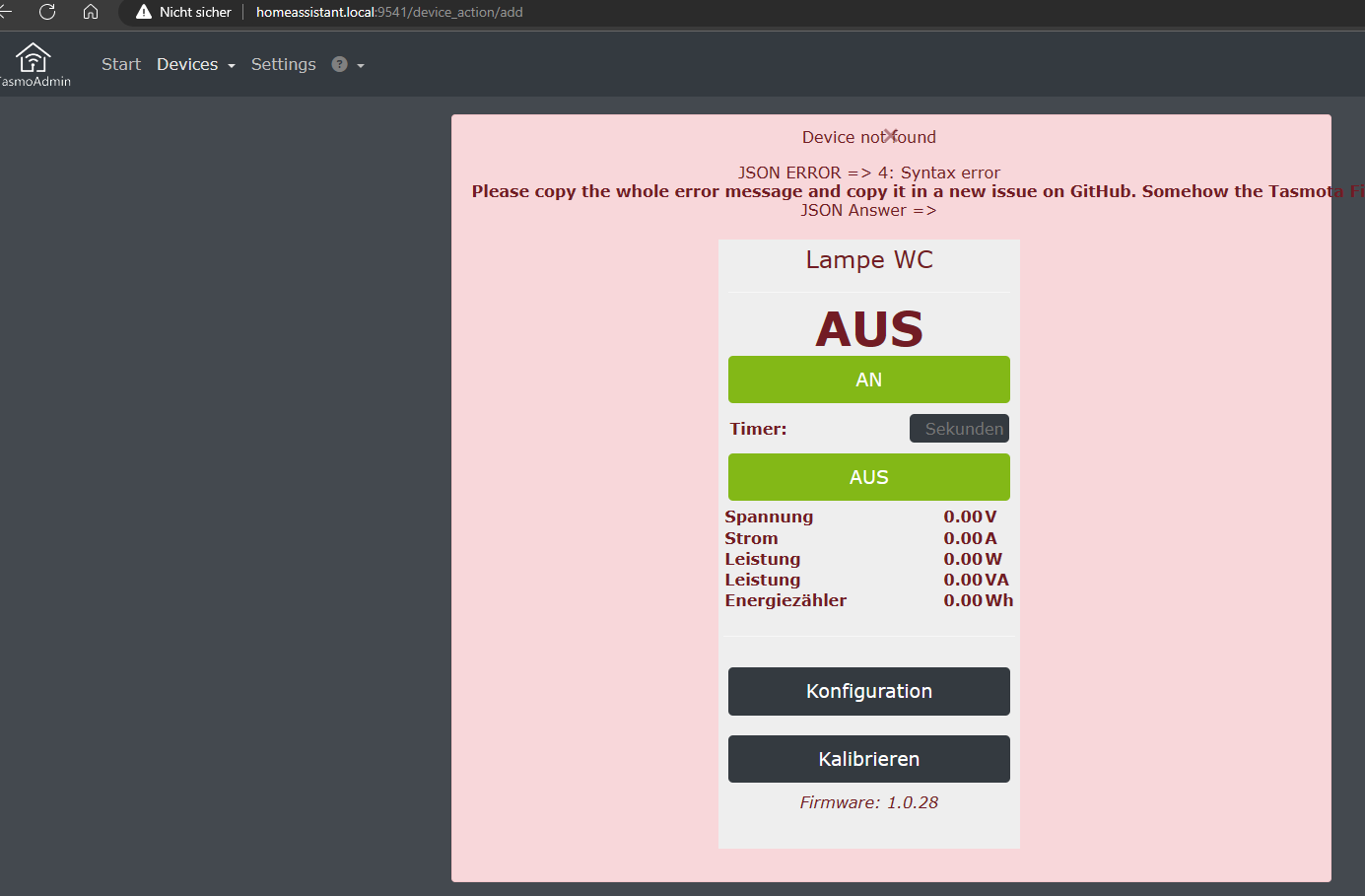 device not found error while adding new device · Issue #282 · hassio-addons/addon-tasmoadmin ...