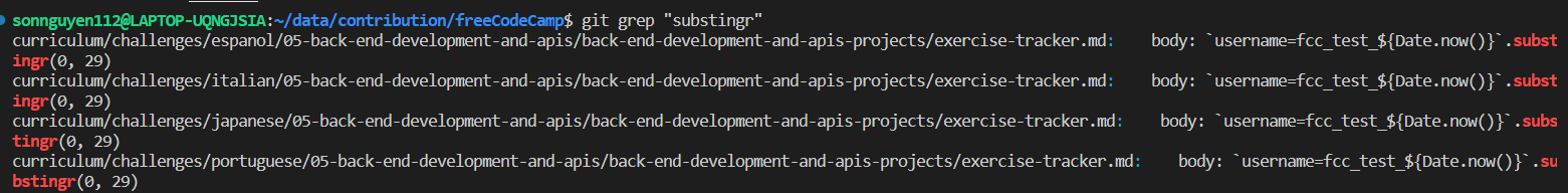 "Exercise Tracker" typo in substring method · Issue #47934 · freeCodeCamp/freeCodeCamp · GitHub