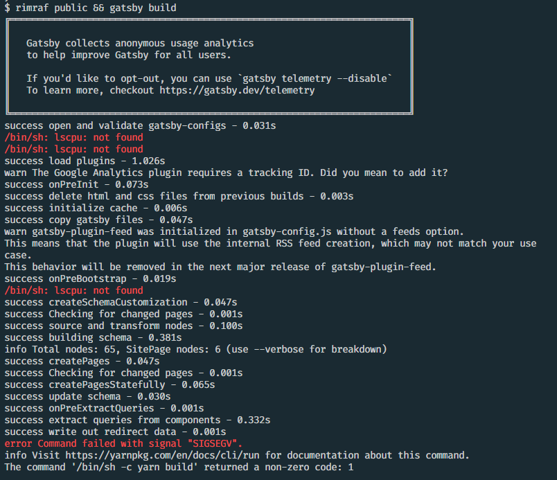 javascript - Gatsby throws SIGSEV error when running in GitHub Actions ...