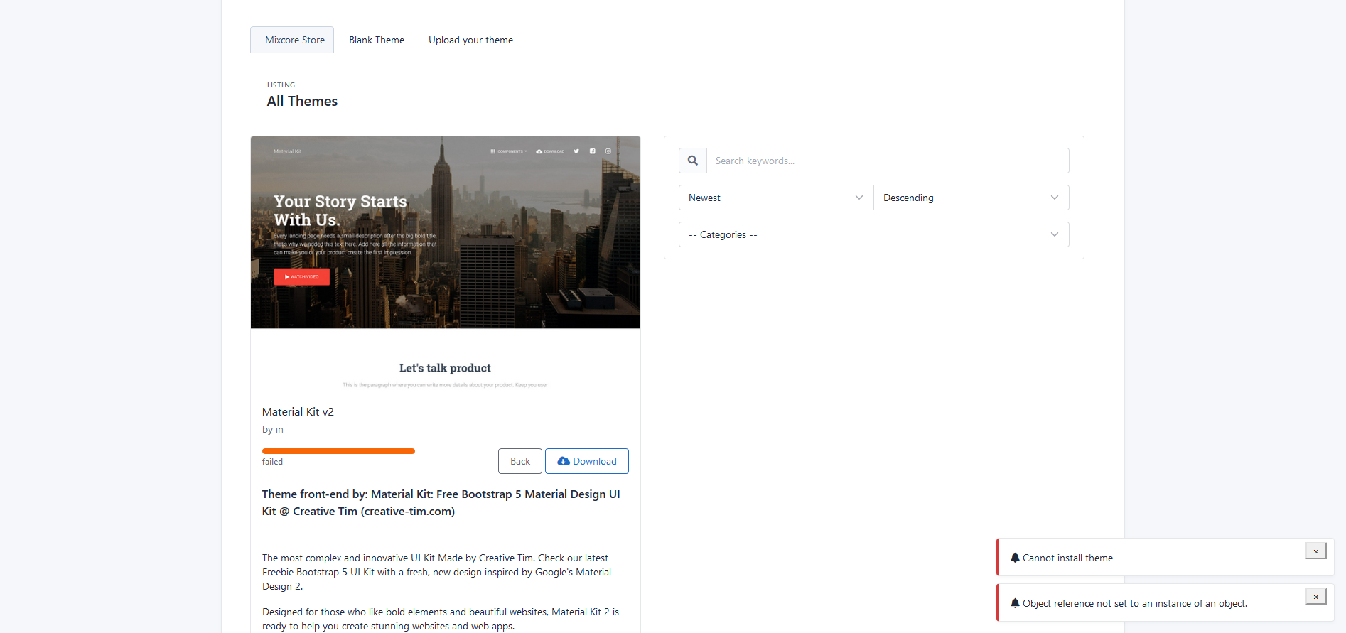 Cannot Install Any Theme At Initialisation · Issue 620 · Mixcore Re · Github