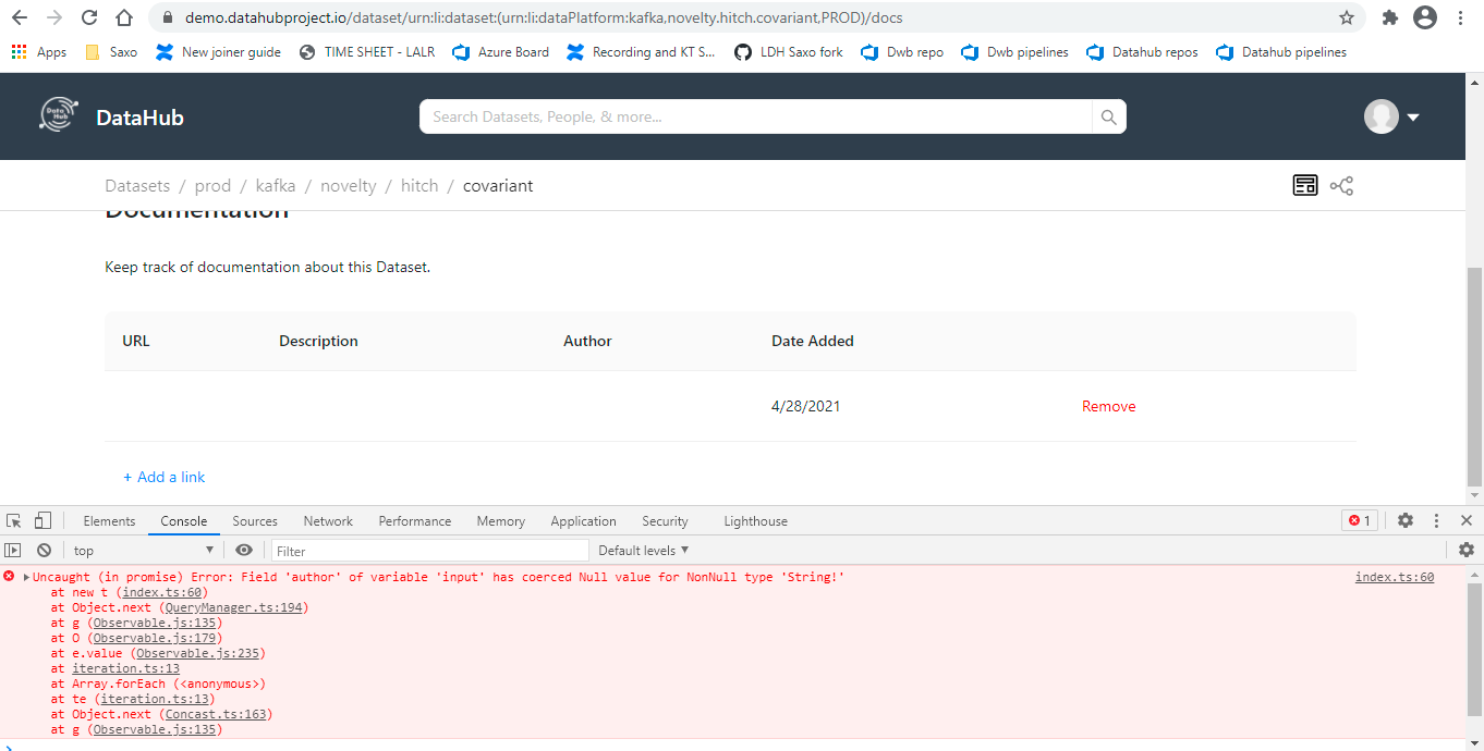Not Able To Add Document For A Dataset · Issue 2471 · Datahub Project Datahub · Github