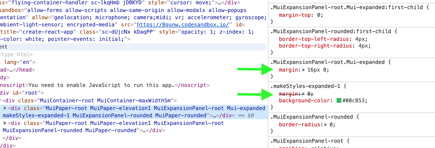 Expansion Panel classes not overriding defaults · Issue #16051 · mui/material-ui · GitHub