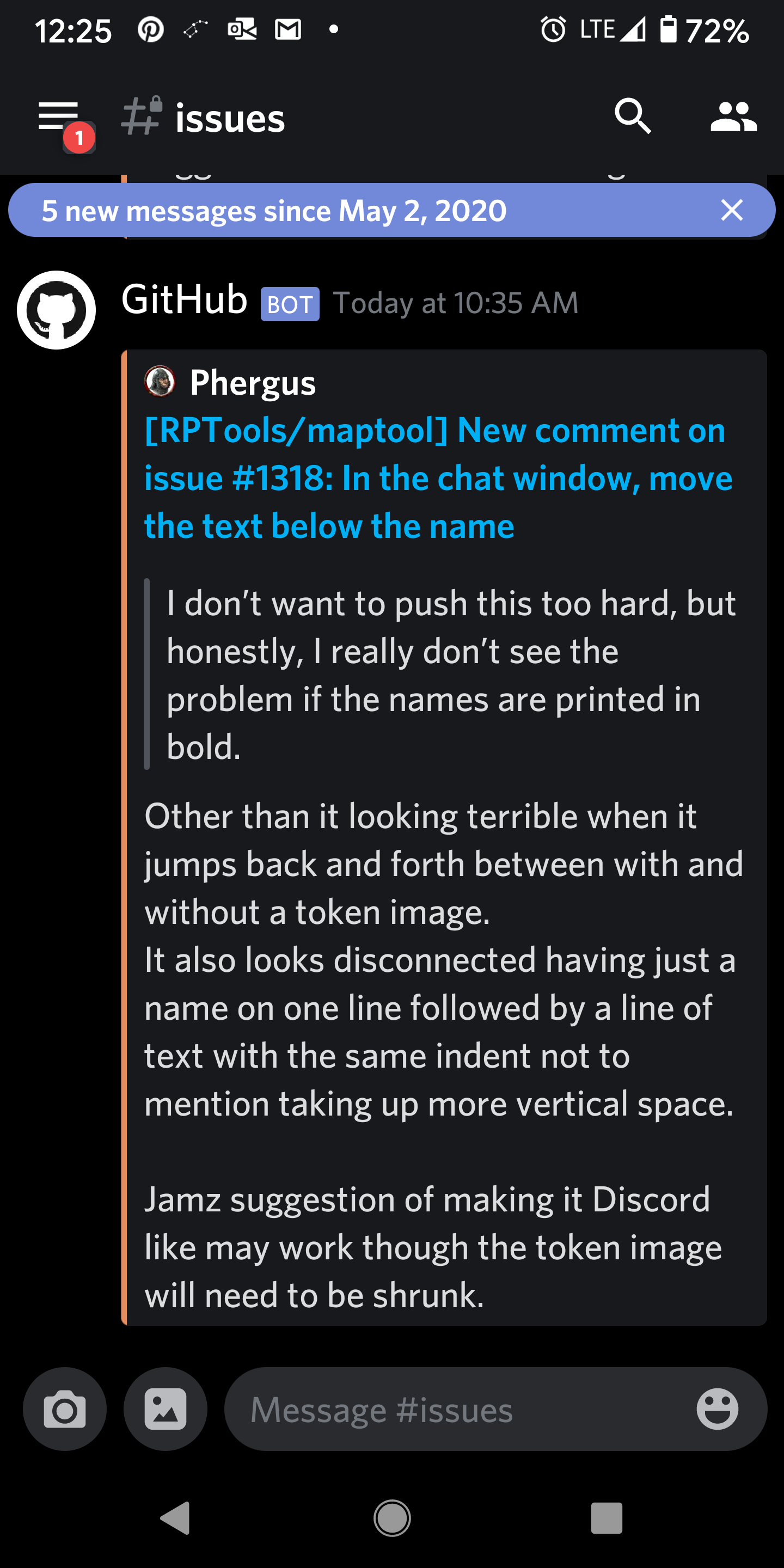 In the chat window, move the text below the name · Issue #1318 · RPTools/maptool · GitHub
