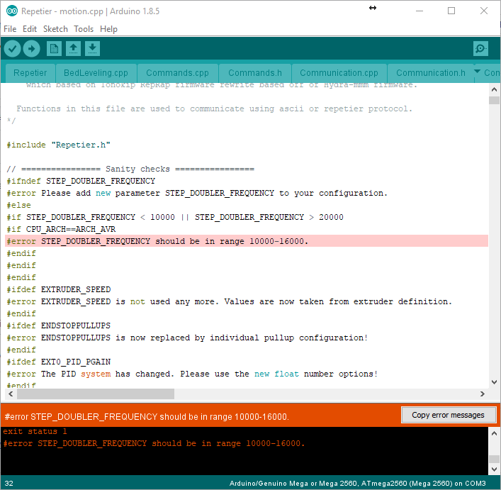 compile error - #error STEP_DOUBLER_FREQUENCY should be in range 10000-16000. · Issue #717 ...