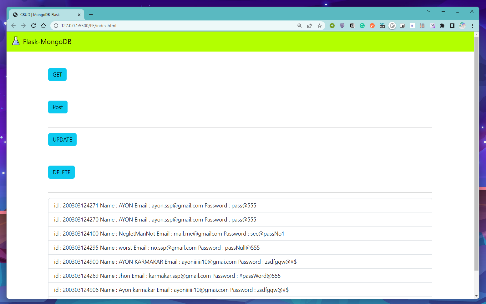 GitHub Ayon SSP Flask mongodb RestAPI CRUD Flask Application For