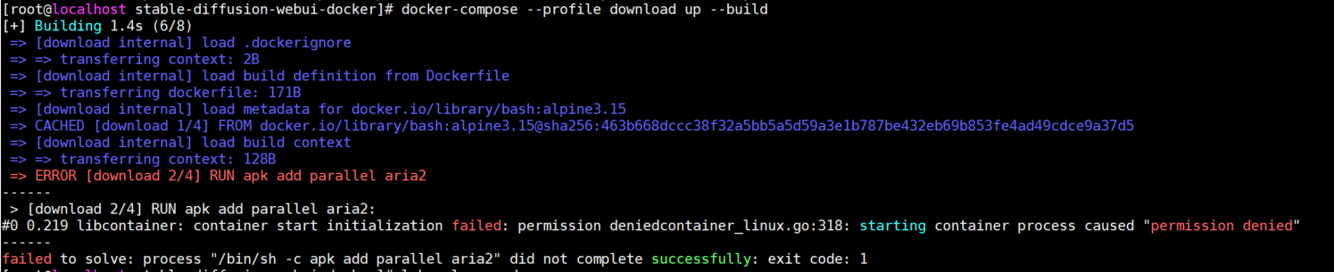 ERROR [download 2/4] RUN apk add parallel aria2 · Issue #494 · AbdBarho/stable-diffusion-webui ...
