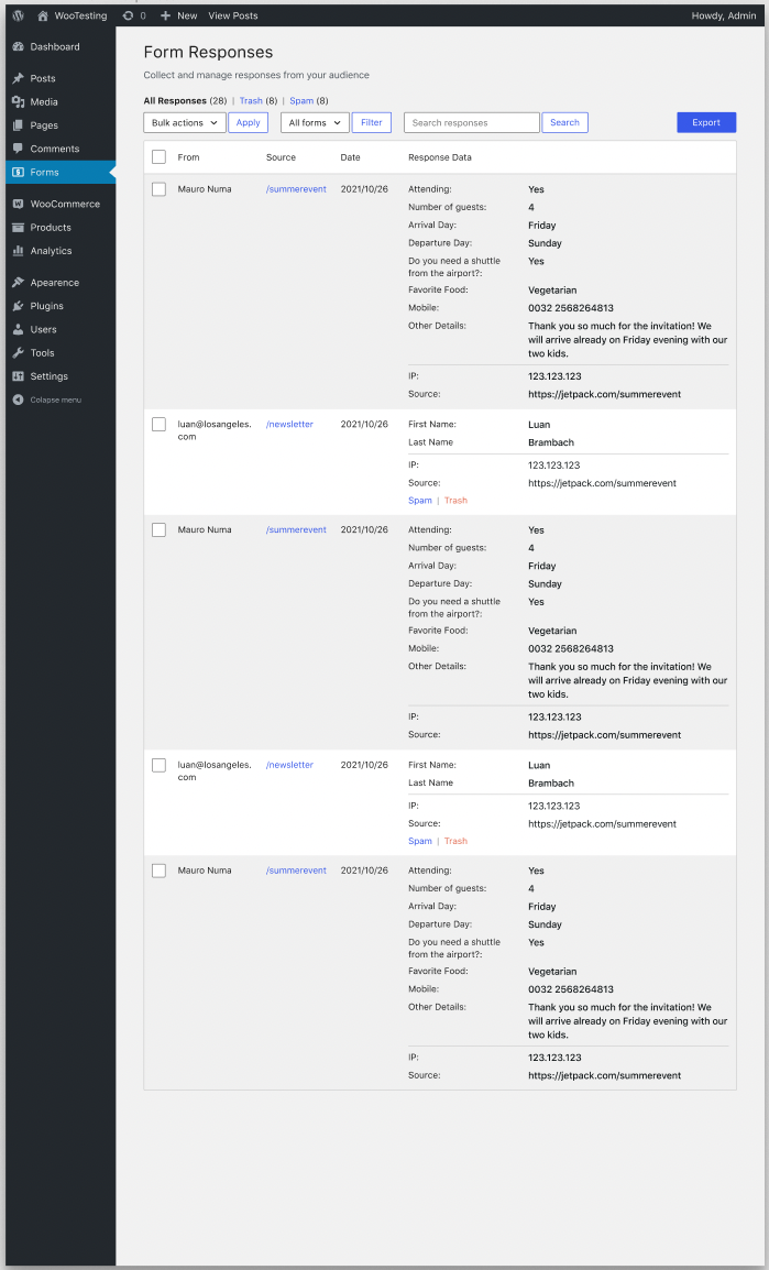Restructure WP Admin Feedback responses table · Issue #27367 · Automattic/jetpack · GitHub