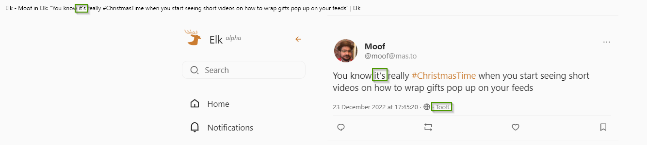 Toot content in title has HTML entity escapes visible · Issue #1315 · elk-zone/elk · GitHub