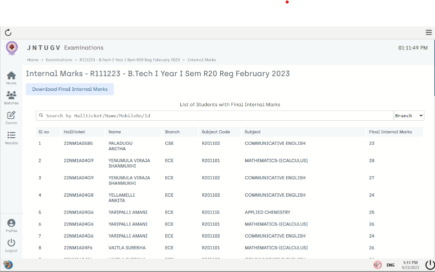 Internal marks page all students · Issue #17 · JNTUGV-Examination-Cell/ExaminationCell-frontend ...