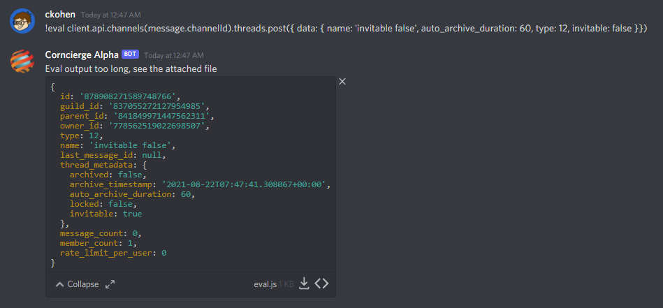 `invitable` Field In Thread Creation Endpoint Is Not Respected · Issue