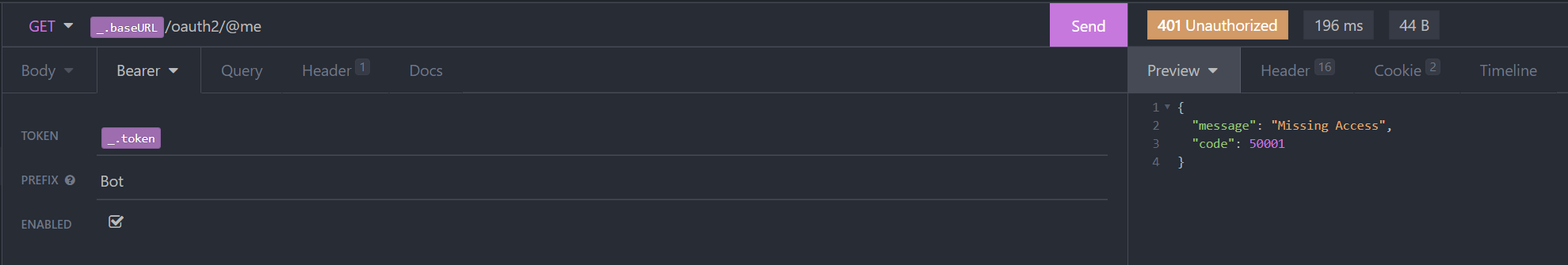 `/oauth2/@me` endpoint erroneously return 401 instead of 403 · Issue ...
