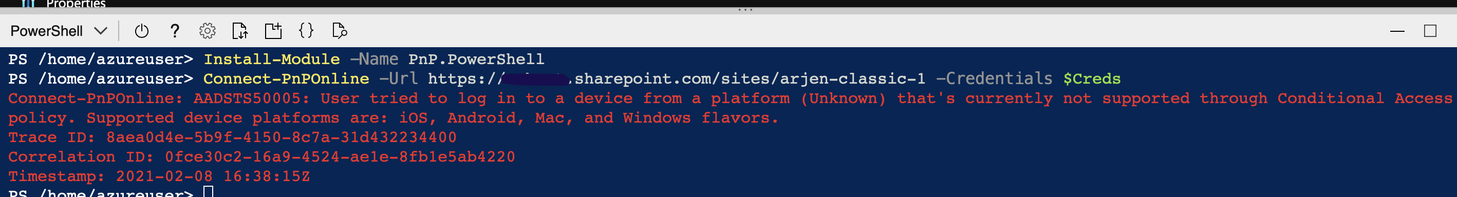 [BUG] Connect-PnPOnline - User tried to log in to a device from a platform (Unknown) that's not ...