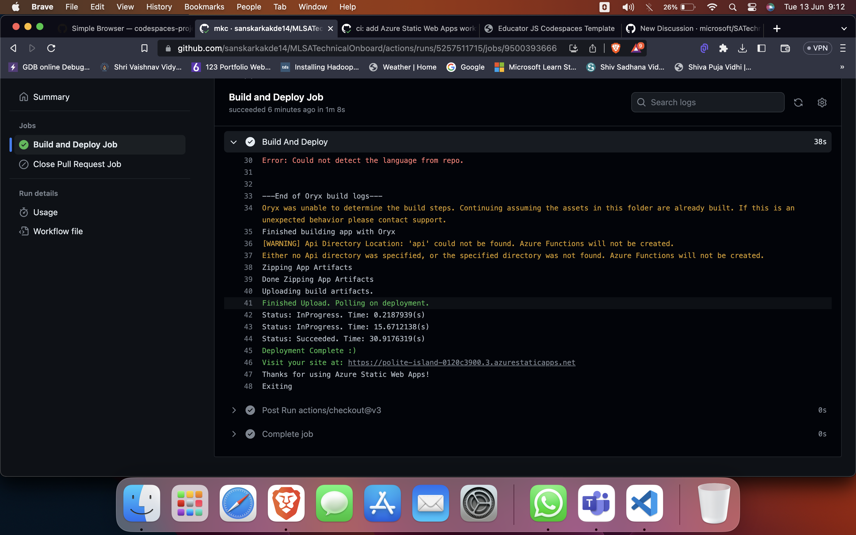 Getting White screen after deploying static web app · microsoft SATechnicalOnboarding ...