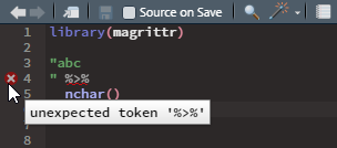 Syntax checker incorrectly flags pipe operator after multiline strings · Issue #8240 · rstudio ...