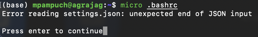 "Error reading settings.json: unexpected end of JSON input" · Issue #2386 · zyedidia/micro · GitHub