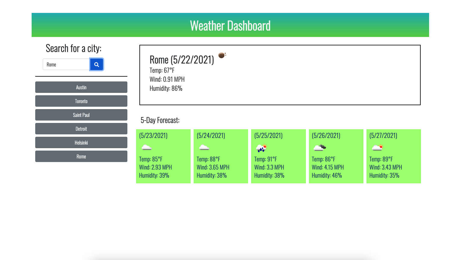 GitHub - Claholla/weather-dashboard: A weather app that utilizes OpenWeather API calls to ...
