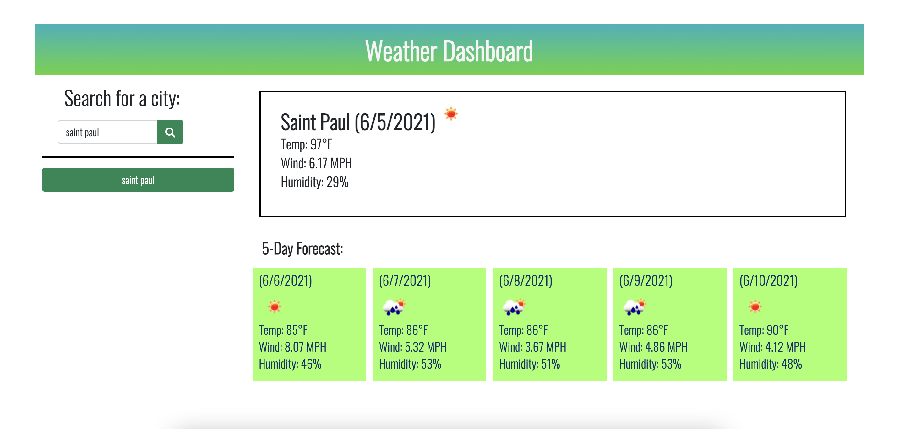 Github Claholla Weather Dashboard A Weather App That Utilizes