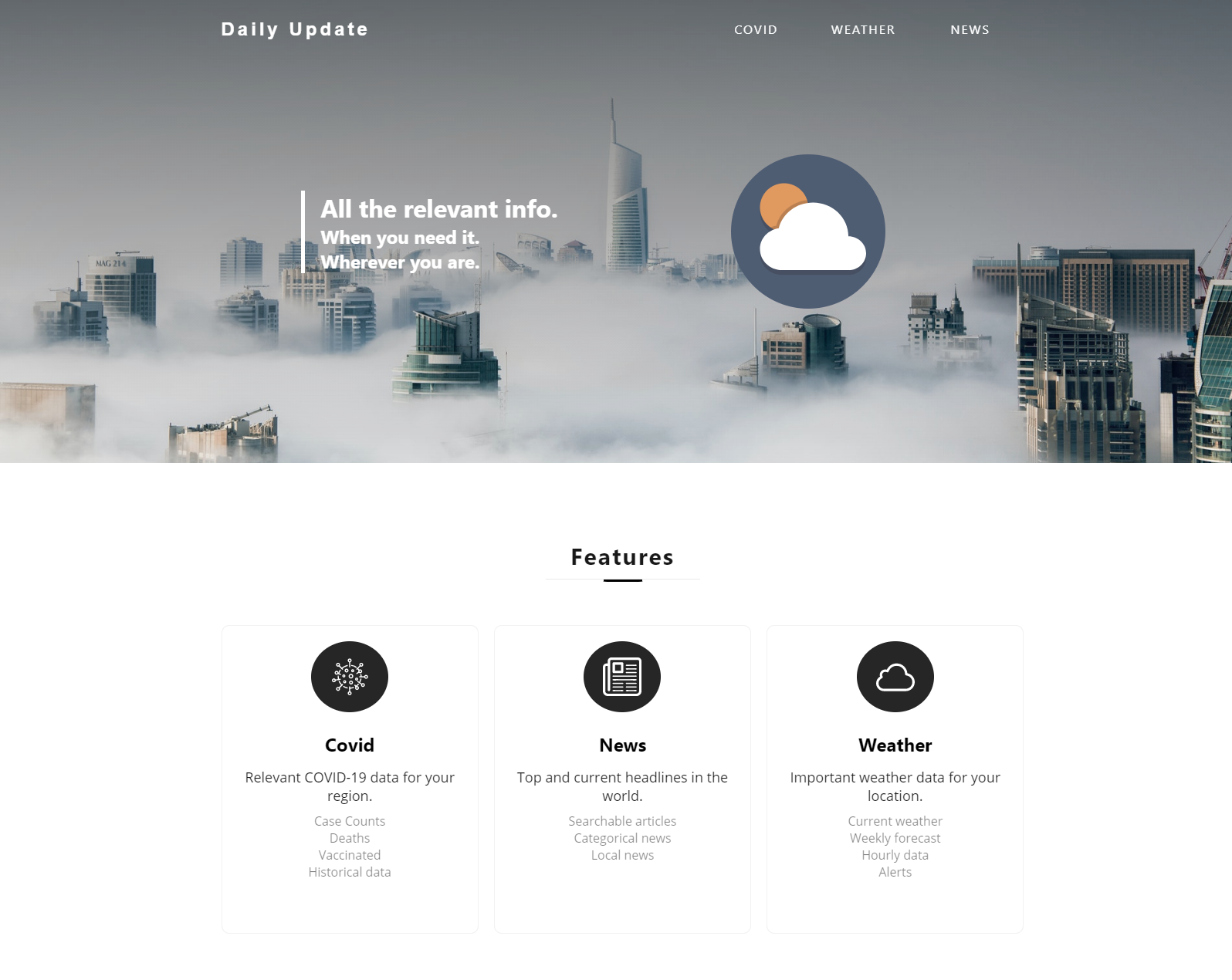 GitHub - cohoc/daily-update: simple reactjs project to display forecasted weather, covid data ...