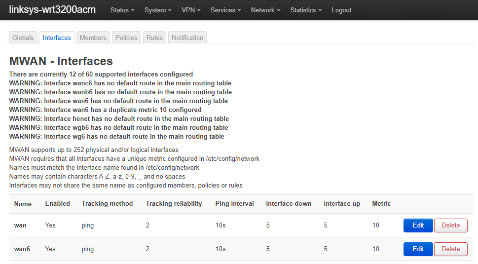luci-app-mwan3: Duplicate metric warning and other potential false warnings on IPv6 ...