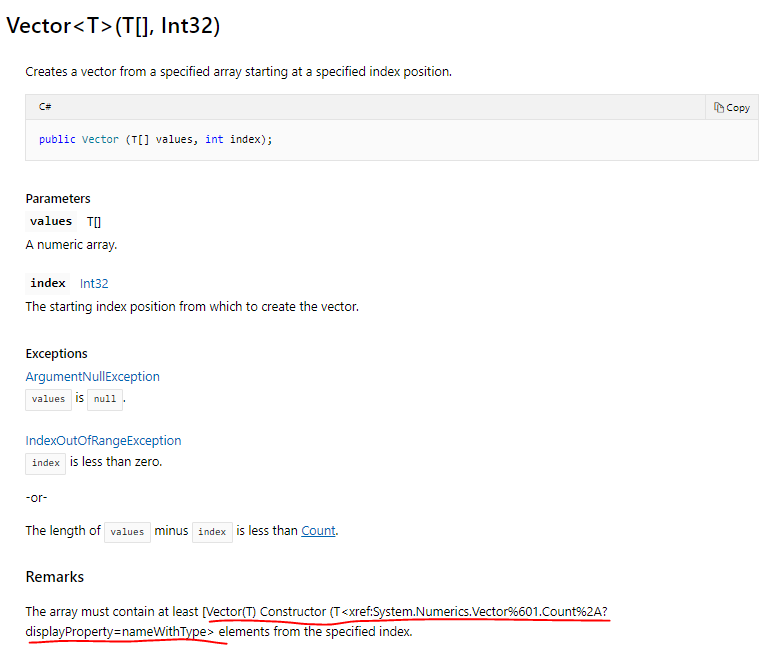 Vector Constructors Remarks Section Contains Malformed Content