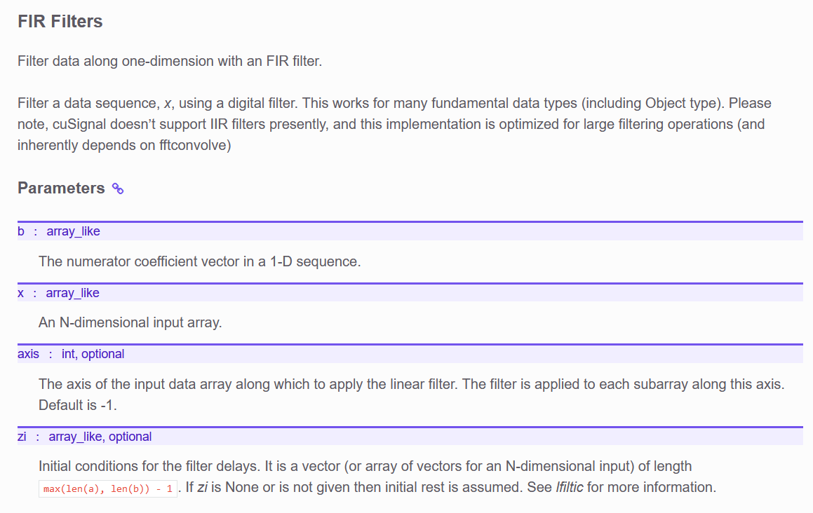 Documentation of FIR filters incomplete · Issue #422 · rapidsai/cusignal · GitHub