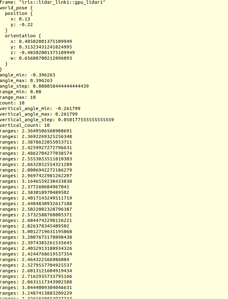GPU Lidar sensor bridge is not passing all of the sensor data from the GZ topic to the defined ...