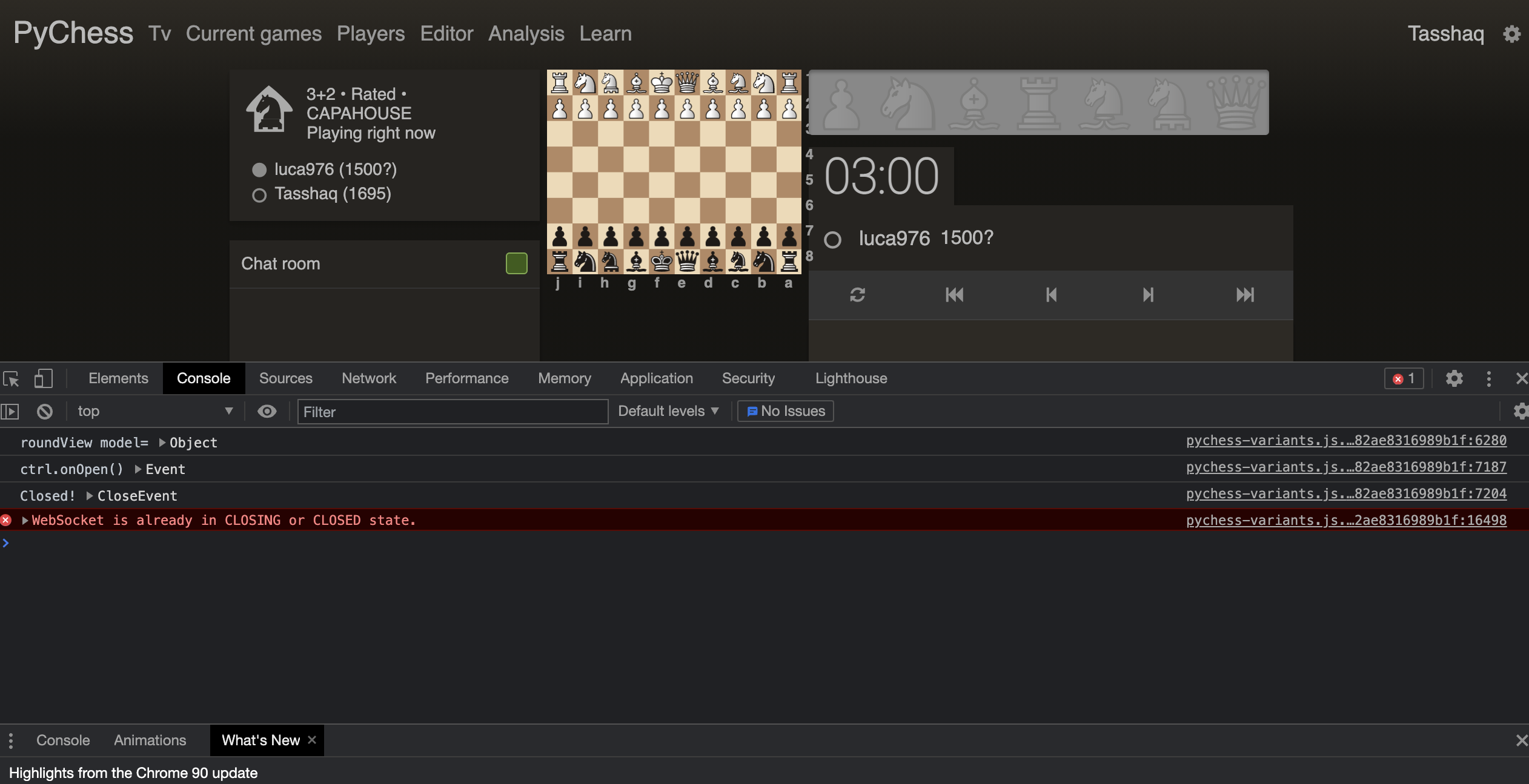 Websocket reconnect doesn't refresh the game · Issue #468 · gbtami/pychess-variants · GitHub