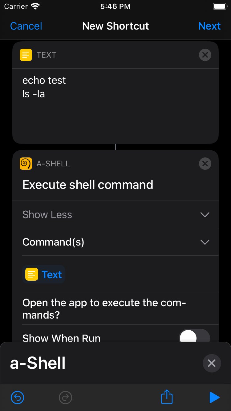 Execute Shell Command Shortcuts Crash on i[Pad]OS 14 Beta · Issue #87 · holzschu/a-shell · GitHub