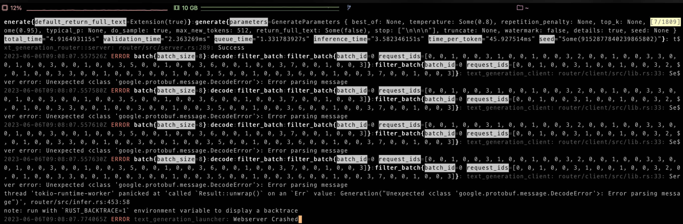`decodeerror` After `filterbatch` Log At `v080` · Issue 414 · Huggingfacetext Generation