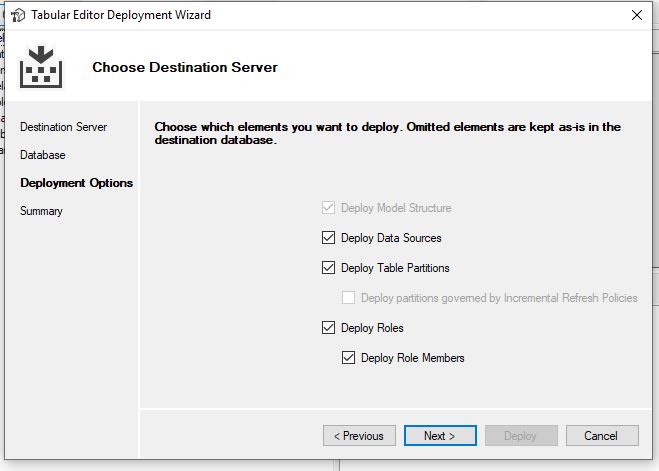 When deploying an existing model with a new name, you can't uncheck "Deploy Table Partitions ...