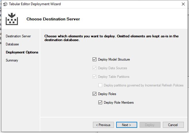 When deploying an existing model with a new name, you can't uncheck "Deploy Table Partitions ...
