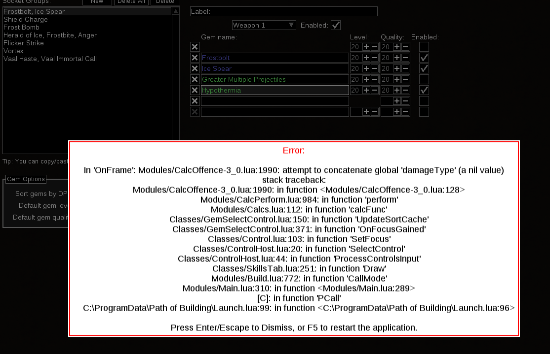 Bizarre Crashing on work computer · Issue #1286 · Openarl/PathOfBuilding · GitHub