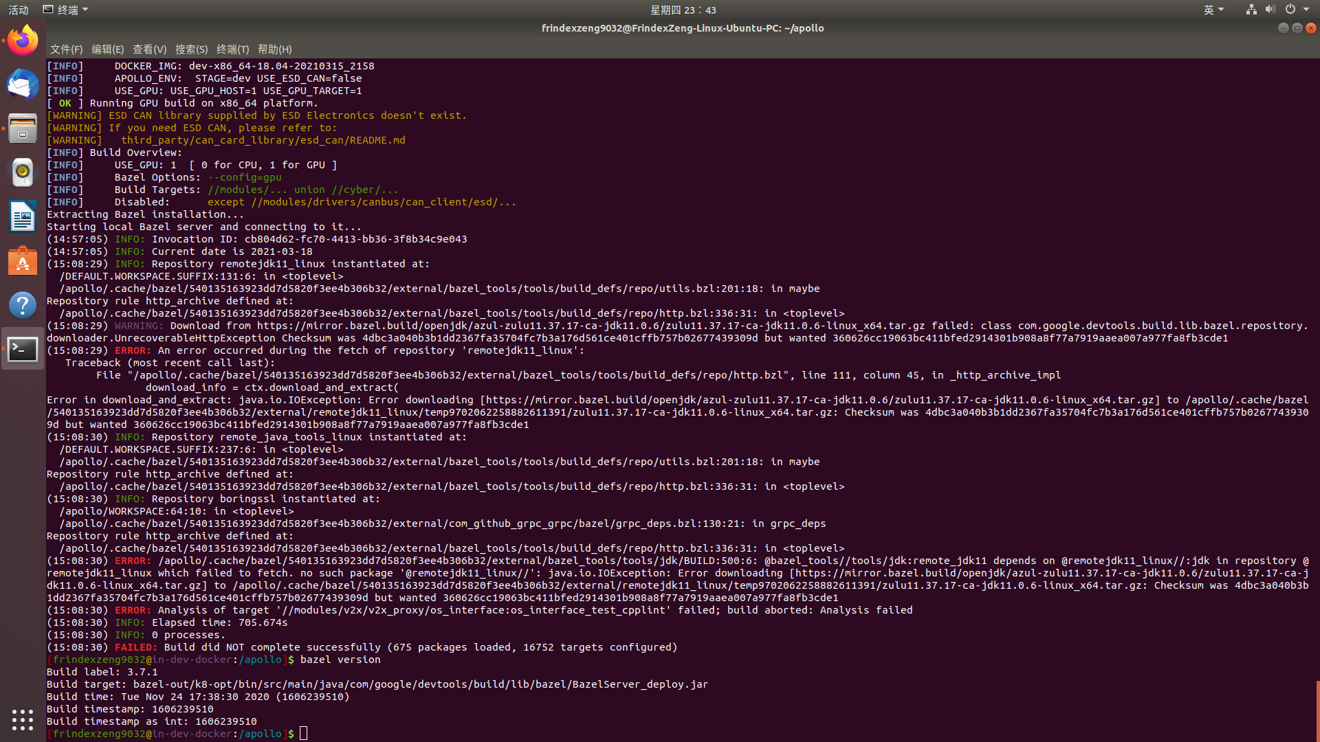An error occurred during the fetch of repository 'remotejdk11_linux ...