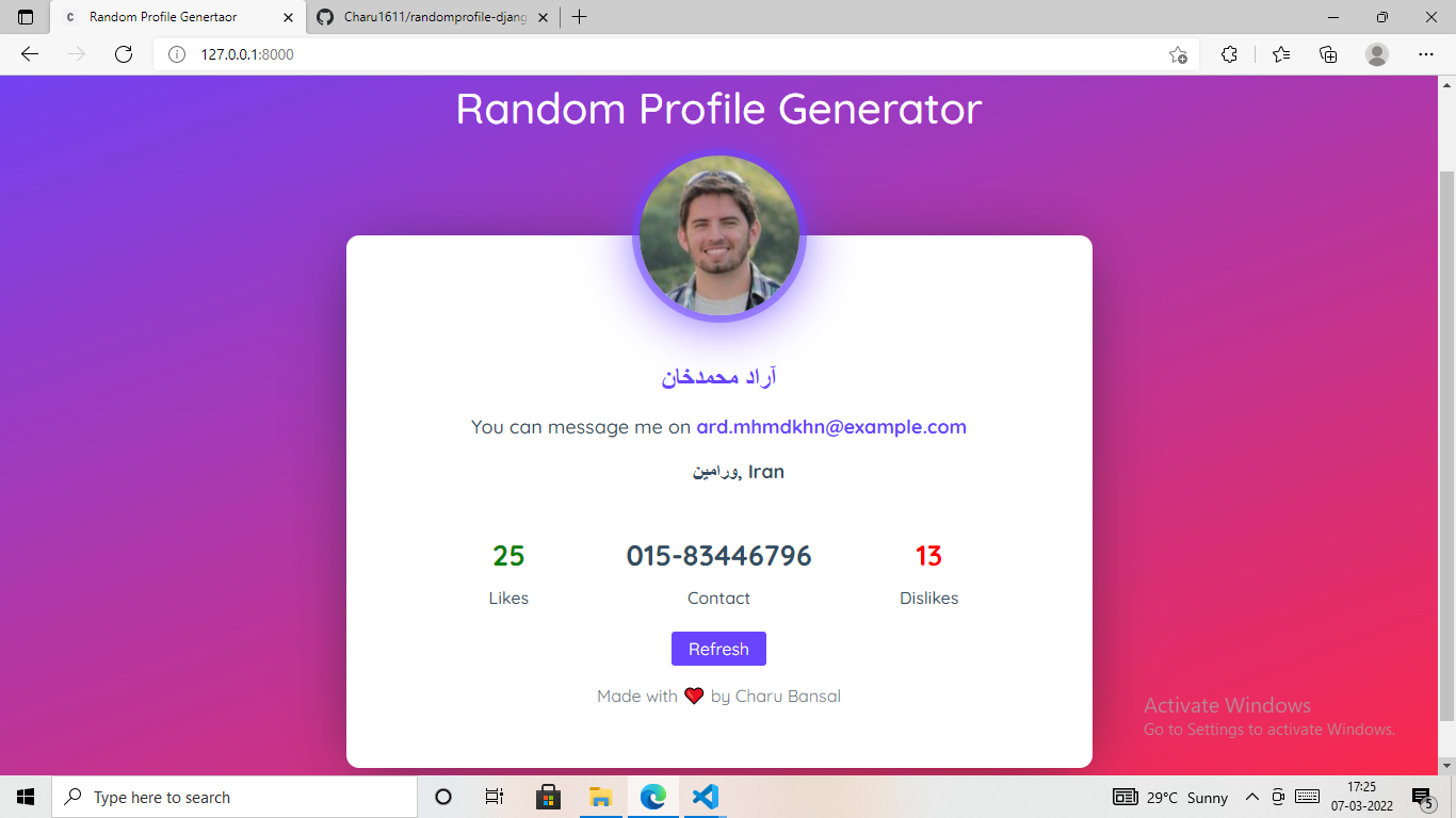 Github Charu1611randomprofile Django Api A Django App To Generate Random Profiles By