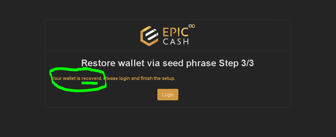 Minor Spelling Correction. Should be spelled "recovered" · Issue #55 · EpicCash/epic-gui-wallet ...