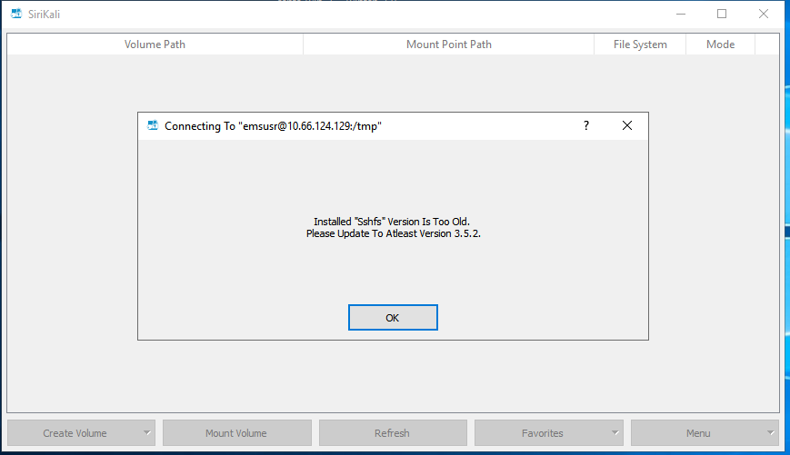 Installed version of SSHFS is too old · Issue #182 · mhogomchungu/sirikali · GitHub