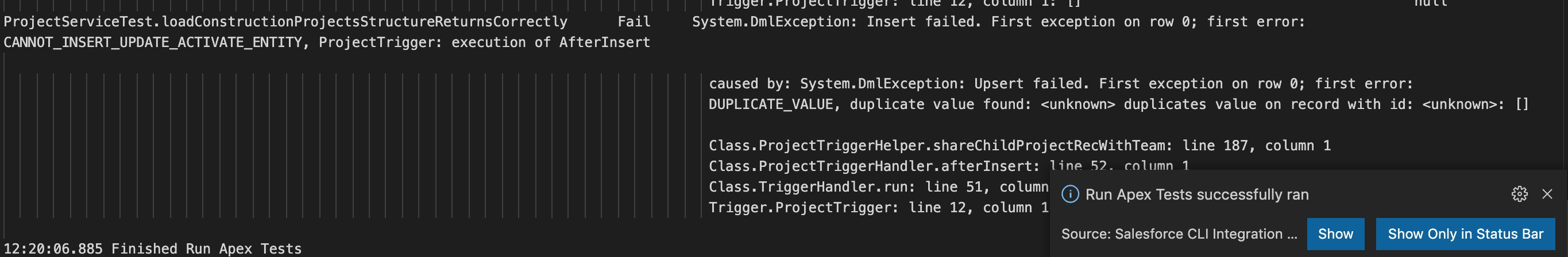 Run All Tests fails to show result when @testSetup method is failing ...