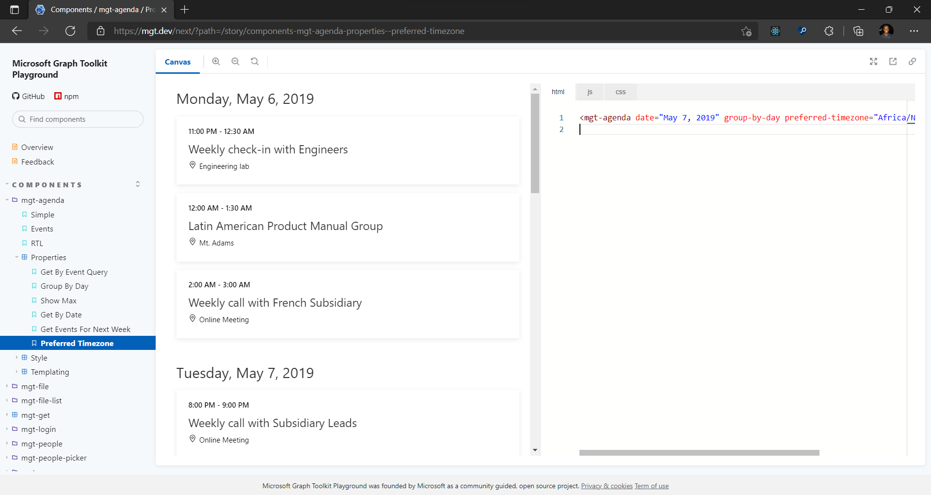 [BUG]: mgt-agenda component renders events of previous day when date attribute is used · Issue ...