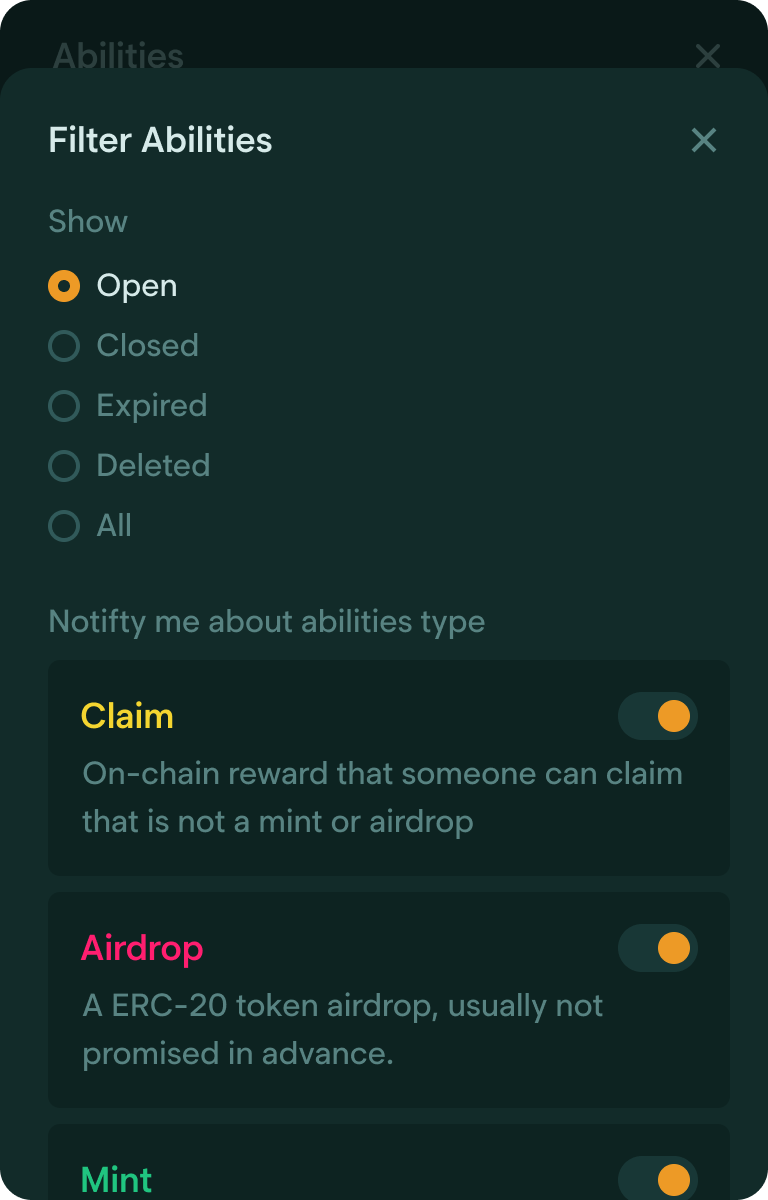 Create Filter Abilities selector · Issue #2861 · tahowallet/extension · GitHub