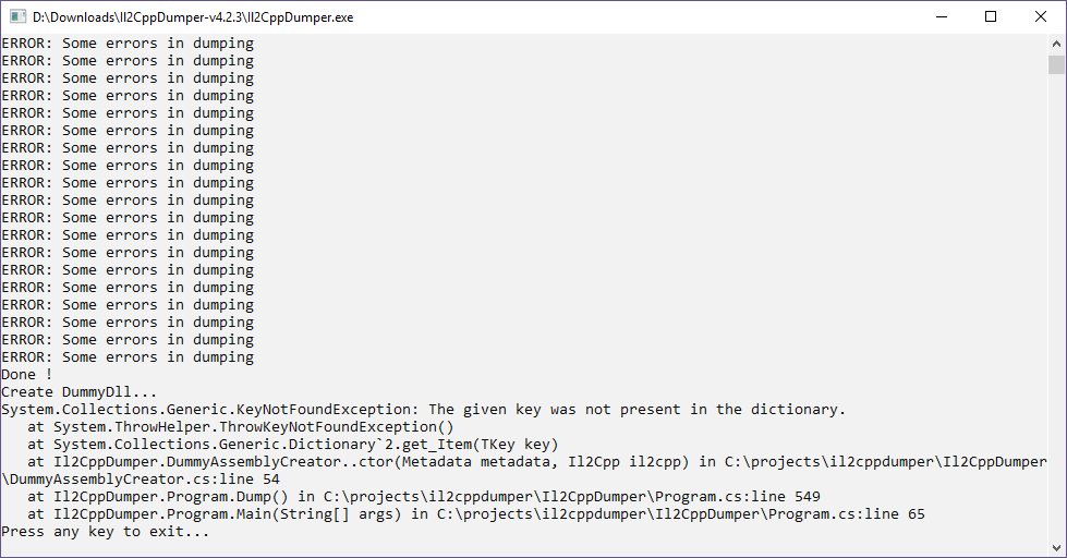 ERROR: Some errors in dumping · Issue #108 · Perfare/Il2CppDumper · GitHub