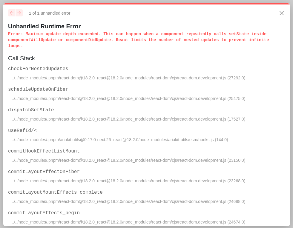 Throws Maximum Update Depth Exceeded · Issue 2036 · Ariakitariakit · Github 