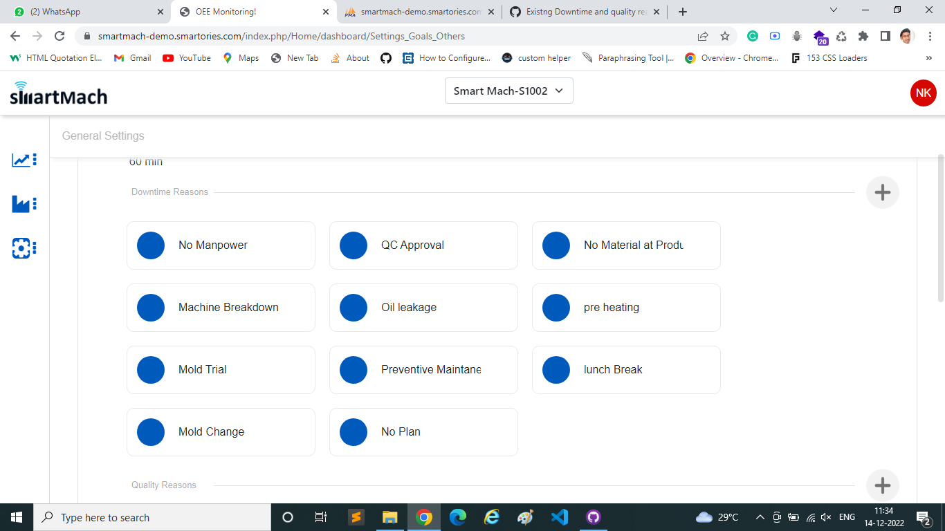 Existng Downtime and quality reasons are not visible in Setting->General module · Issue #86 ...