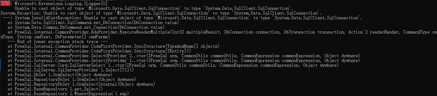 Unable to cast object of type 'System.Data.SqlClient.SqlConnection' to type 'Microsoft.Data ...