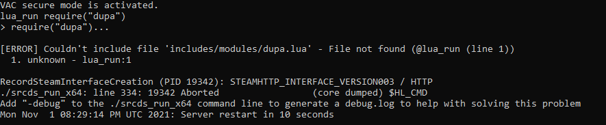 Linux server crash when require invalid library · Issue #5091 · Facepunch/garrysmod-issues · GitHub