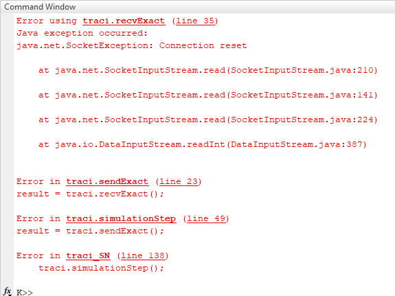 Connection reset using traci4matlab · Issue #16 · pipeacosta/traci4matlab · GitHub
