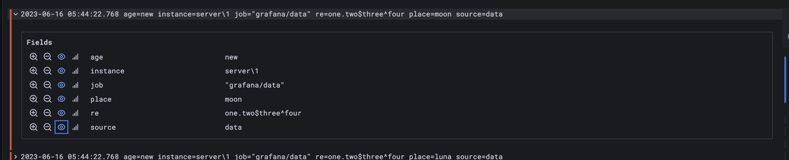 Logs: Show log row actions also after eye-button click · Issue #70217 · grafana/grafana · GitHub
